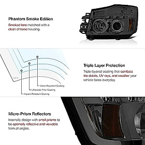 HH Building 2pcs Headlight Front Left Right Side LED Smoke Halo Projector Lamp Extended ////Pro4X 260607S026 444-NTI04-HL-SM NI2503168