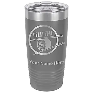 LaserGram 20oz Vacuum Insulated Tumbler Mug, Sushi, Personalized Engraving Included (Gray)