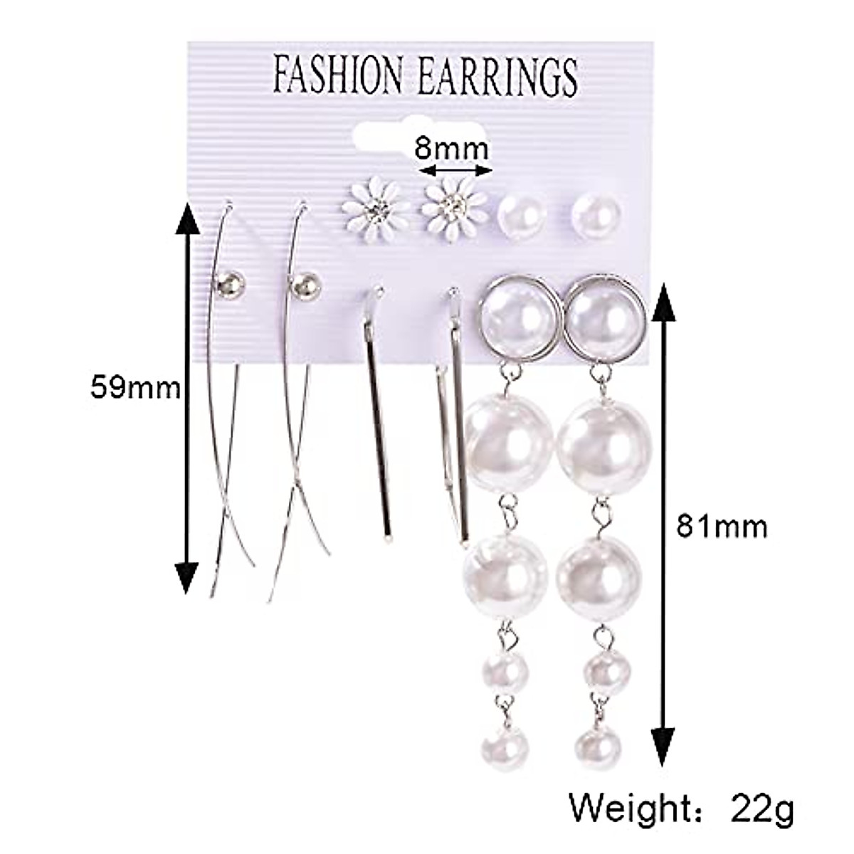 OATHYAN Women's 72 Pairs Silver Earring Set, Geometric Fake Pearl Round Ball Stud Earrings, Hypoallergenic, Lightweight, Gift for Women