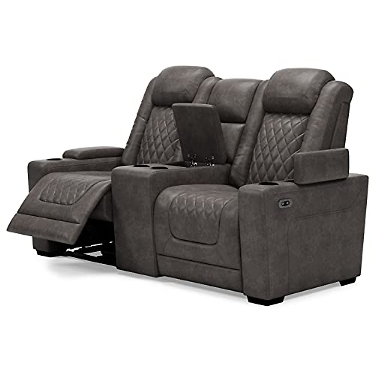 Signature Design by Ashley Hyllmont Power Reclining Loveseat with Center Console, Weathered Gray
