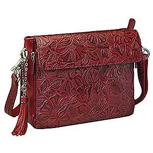 Gun Toten Mamas Tooled Cowhide Handbag, Black Cherry, One Size