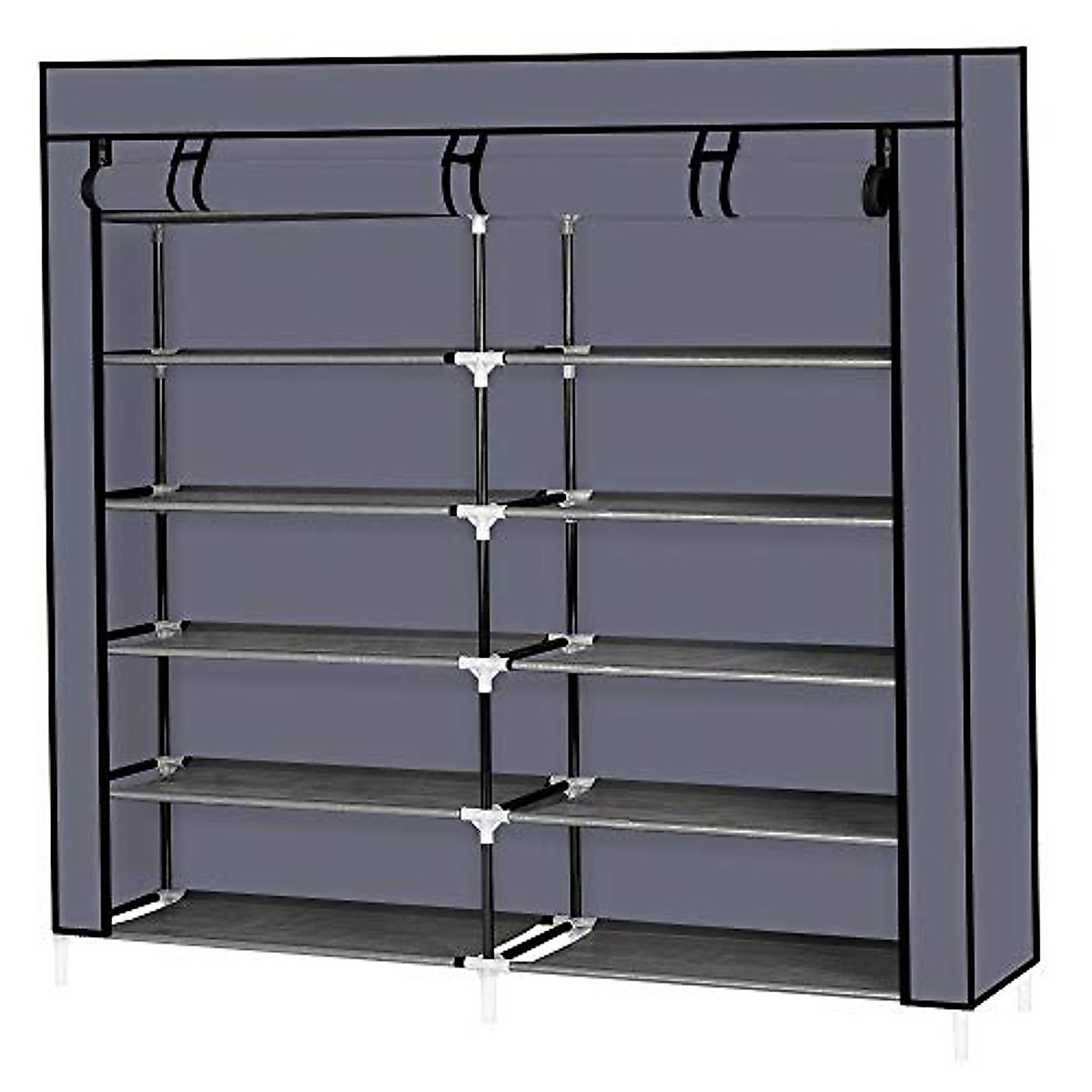 HOMEN Shoe Rack Storage Organizer Cabinet Nonwoven Fabric Cover 2-Row 6-Tiers 12-Compartment (Grey)