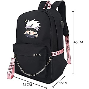 Roffatide Anime Jujutsu Kaisen Backpack Gojo Satoru Book Bag Laptop School Bag with USB Charging Port and Headphone Port