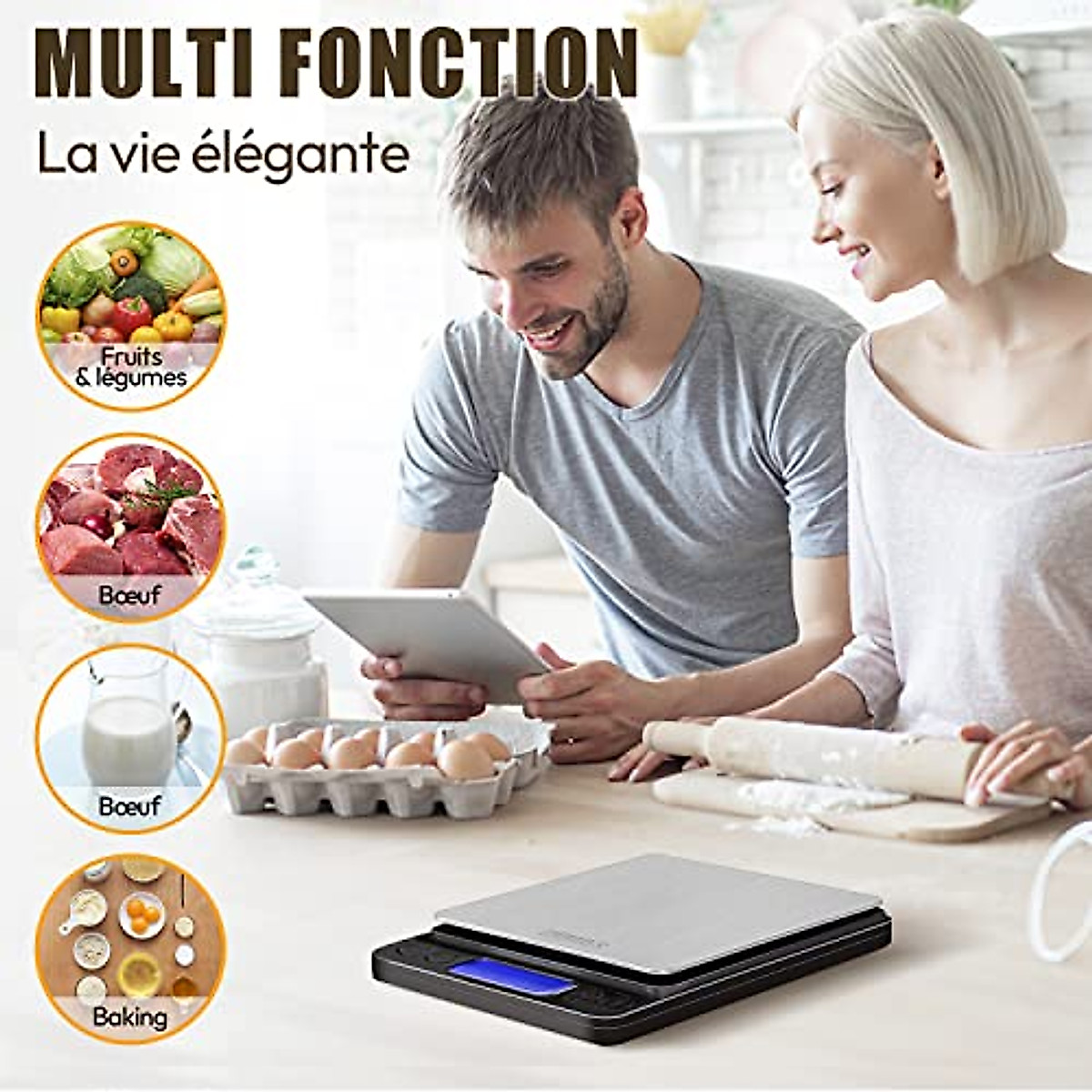 Food Scale, CHWARES Rechargeable Kitchen Scale with Trays 3000g/0.1g, Small Scale with Tare Function Digital Scale Grams and Ounces for Weight Loss, Dieting, Cooking, Meal Prep, Coffee, Jewelry