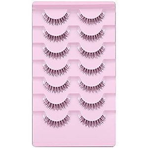 Eyelashes Natural Look Short Wispy False Lashes 3D Natural Crisscross Faux Mink Lashes with Clear Bands 7 Pairs by Yawamica