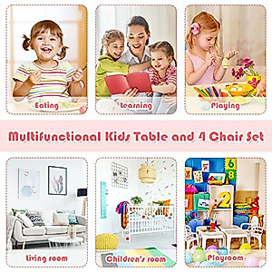 HONEY JOY Kids Wooden Table and Chair Set, 5-Piece Kiddy Sized Activity Table and Chair Set for Crafts Art, Toddler Playroom Furniture Set for Kids Ages 4-8(Natural)