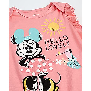 Disney Baby Girls Romper - 2 Pack Ruffled Short Sleeve Baby Jumpsuit Romper - Cozy Baby Clothes for Girls (Newborn/Infant), Size 24M, Minnie Pink Hello Lovely