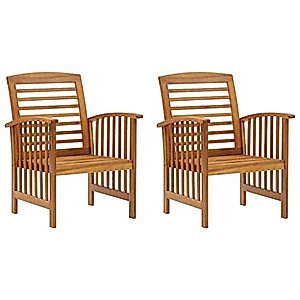 vidaXL Patio Chairs 2 Pcs, Patio Dining Chair with Armrest, Wood Slat Back Outdoor Dining Chair for Deck Garden Lawn, Solid Wood Acacia