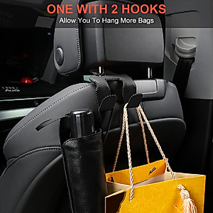 AMVOYOA 【2021 Upgraded】 Car Purse Hook, 2 in 1 Car Seat Headrest Hooks Durable Hanger Storage Holder Leather Organizer for Hanging Grocery Bags, 1 Pack, Black