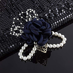 Crownguide Crownguide Wedding Boutineers Wrist Corsage Set Boutineer Wristlet Prom Bridal Rustic Corsage for Bridesmaid Womens Girls Navy Blue