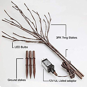 EAMBRITE 3PK Brown Lighted Twig Branches Pathway Light with 30" 60 LED Warm White Bulbs for Outdoor and Indoor