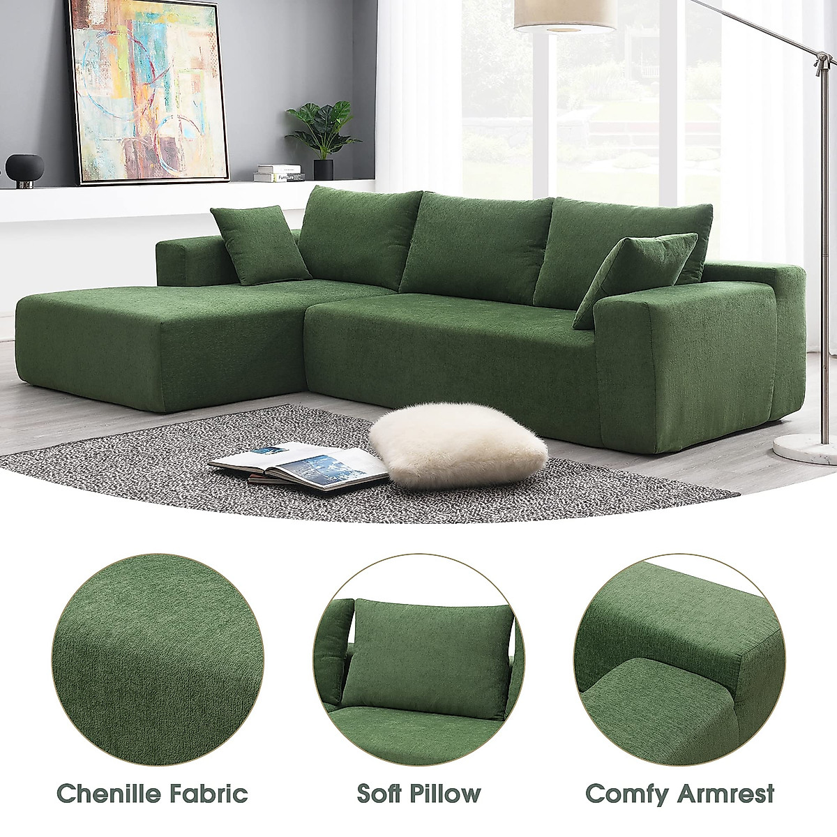 NordStorm 109" Modular Sectional Living Room Sofa Set with 2 Pillows, Modern Minimalist Style Couch, Upholstered Sleeper Sofa for Living Room, Bedroom, Salon, 2 PC Free Combination, L-Shape, Green