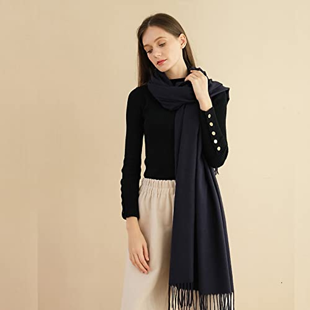 Sumato Scarf for Women Fall Winter Lightweight Shawl Wraps Long Women Scarves Warm Cashmere Feel Tassel Soft Brown