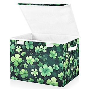 senya St. Patrick's Day Baskets Collapsible Storage Bins with Lids, St Patricks Clover Leaves Storage Boxes Clothes Baskets for Organizing