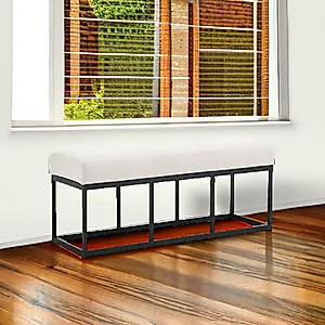 HNY Mid Century Modern Upholstered Kitchen Dining Bench Metal Entryway Bench Seat, 45 Inch Linen Tufted Bench Ottoman Indoor Window Bench for Bedroom End of Bed/Living Room/Mudroom/Narrow/, Cream