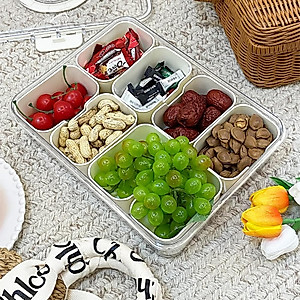 Beceto Divided Serving Tray with Lid and Handle, Snackle Box Container Snack Tray with Lid Candy Organizer Veggie Fruit Storage Containers for Fridge and Party Entertaining Picnic (8 Compartments)