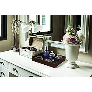 HofferRuffer Decorative Vanity Tray, Desktop Storage Organizer, Catchall Tray, Valet Tray, Nightstand or Dresser Organizer, PU Faux Leather Bathroom Tray, Brown, 10.2 x 8.4 x 1.8 inches