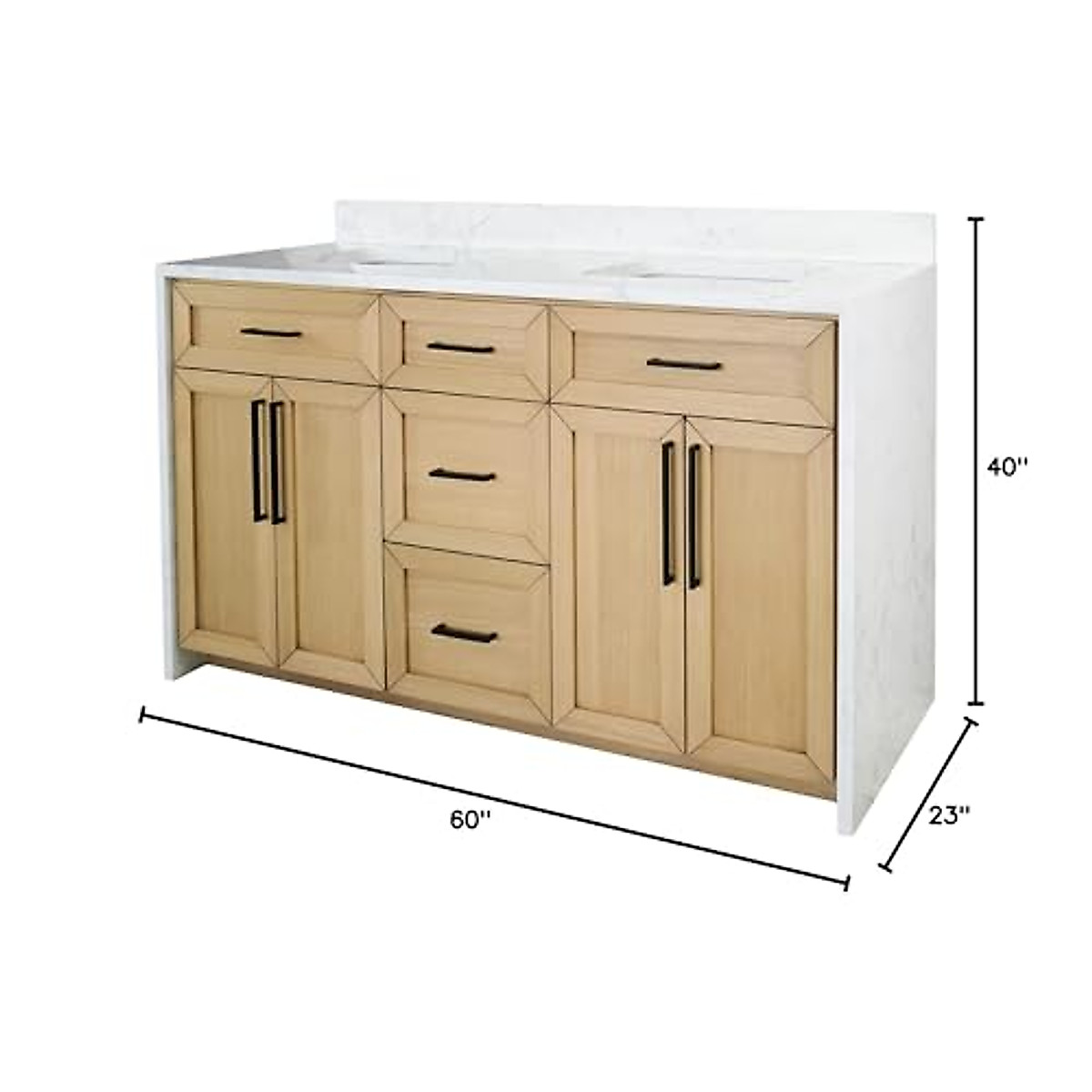 Kitchen Bath Collection Palisade 60-inch Double Bathroom Vanity (Engineered Marble/Blonde): Includes Blonde Cabinet with Engineered Marble Waterfall Countertop and White Ceramic Sink