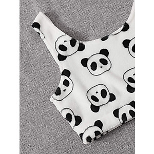 SweatyRocks Women's Fuzzy Pajamas Set Crop Tank Top with Shorts Loungewear Panda White S