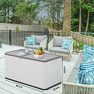 ADDOK Large Outdoor Storage Deck Box Waterproof, Resin Patio Storage for Outdoor Pillows, Garden Tools and Pool Toys, Lockable (Off-white)