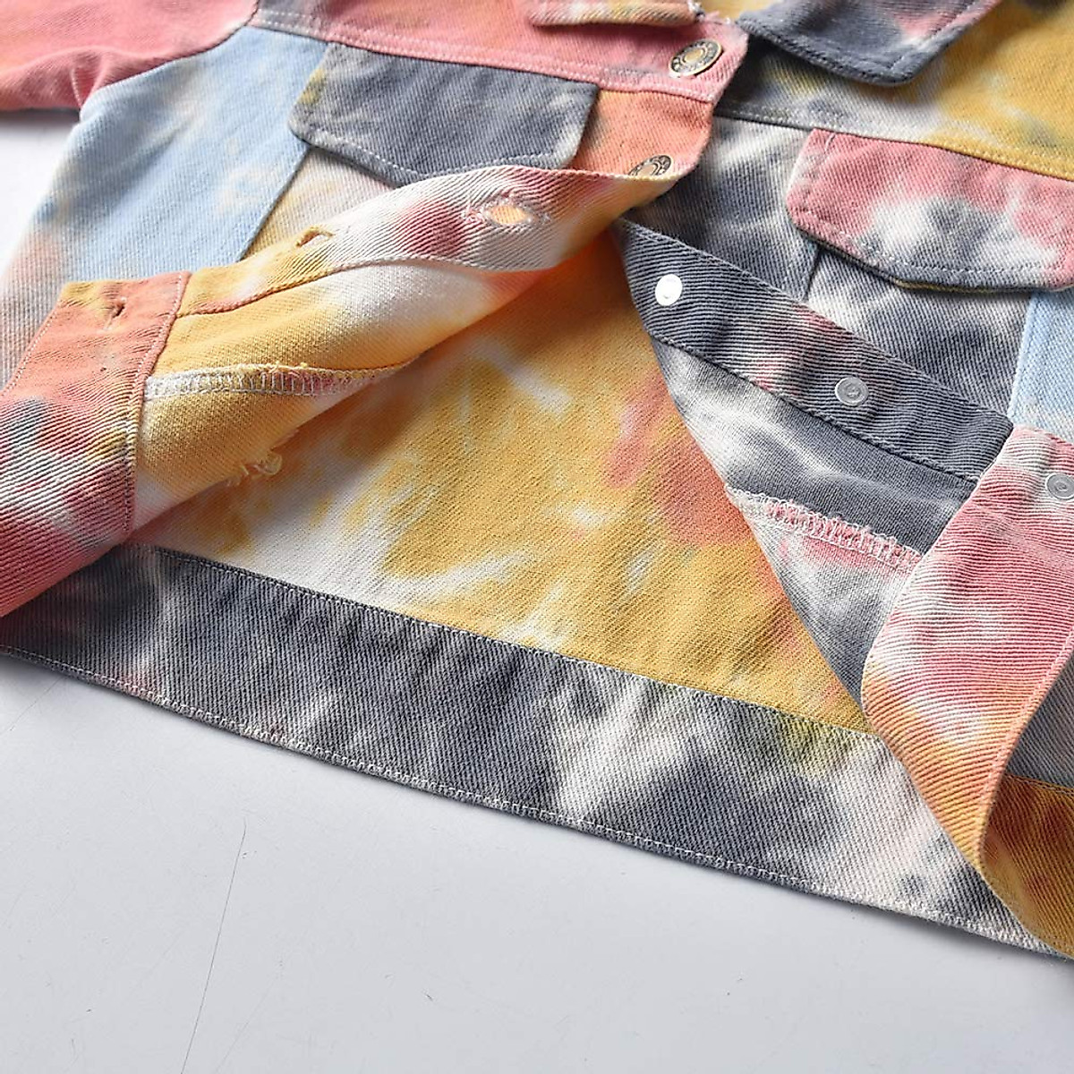 Baby Boys Girls Denim Jacket Toddler Kids Tie Dye Button Down Jeans Jackets Top Coat Outwear(110/3-4T, Tie Dye Yellow)