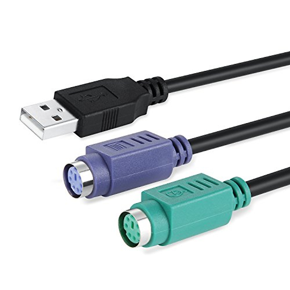 Perixx PERIPRO-401 PS2 to USB Adapter for Keyboard and Mouse - Built-in USB Controller - Black