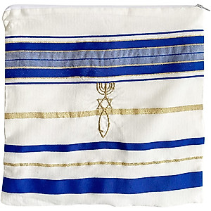 Holy Land Market New Covenant Prayer Shawl with Bag, Card & Tallit Brochure, Soft Fabric, 72x22 Inches for Women and Men