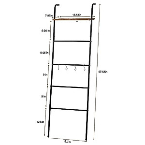 2 Pack Blanket Ladder Shelf, 5-Tier Pool Towel Rack Outdoor with Hooks, Wall-Leaning Decorative Blanket Holder, Farmhouse Blanket Storage for Living Room, Bedroom, Bathroom