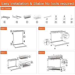 Truoctdu Under Sink Organizer and Storage, Pull Out Cabinet Organizer 2 Tier Pull Out Sliding Cabinet Organizer Height Adjustable Storage Shelves, Under Sink Storage for Kitchen Bathroom Pantry 2 pack