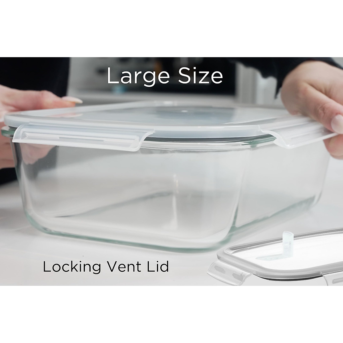 Razab 2700 ml / 92 Oz Large Glass Food Storage Containers with Vented Lids, BPA Free, Snap Locking Airtight & Leakproof Lids - Ideal for Baking, Casserole & Roasting - Freezer, Microwave & Oven Safe