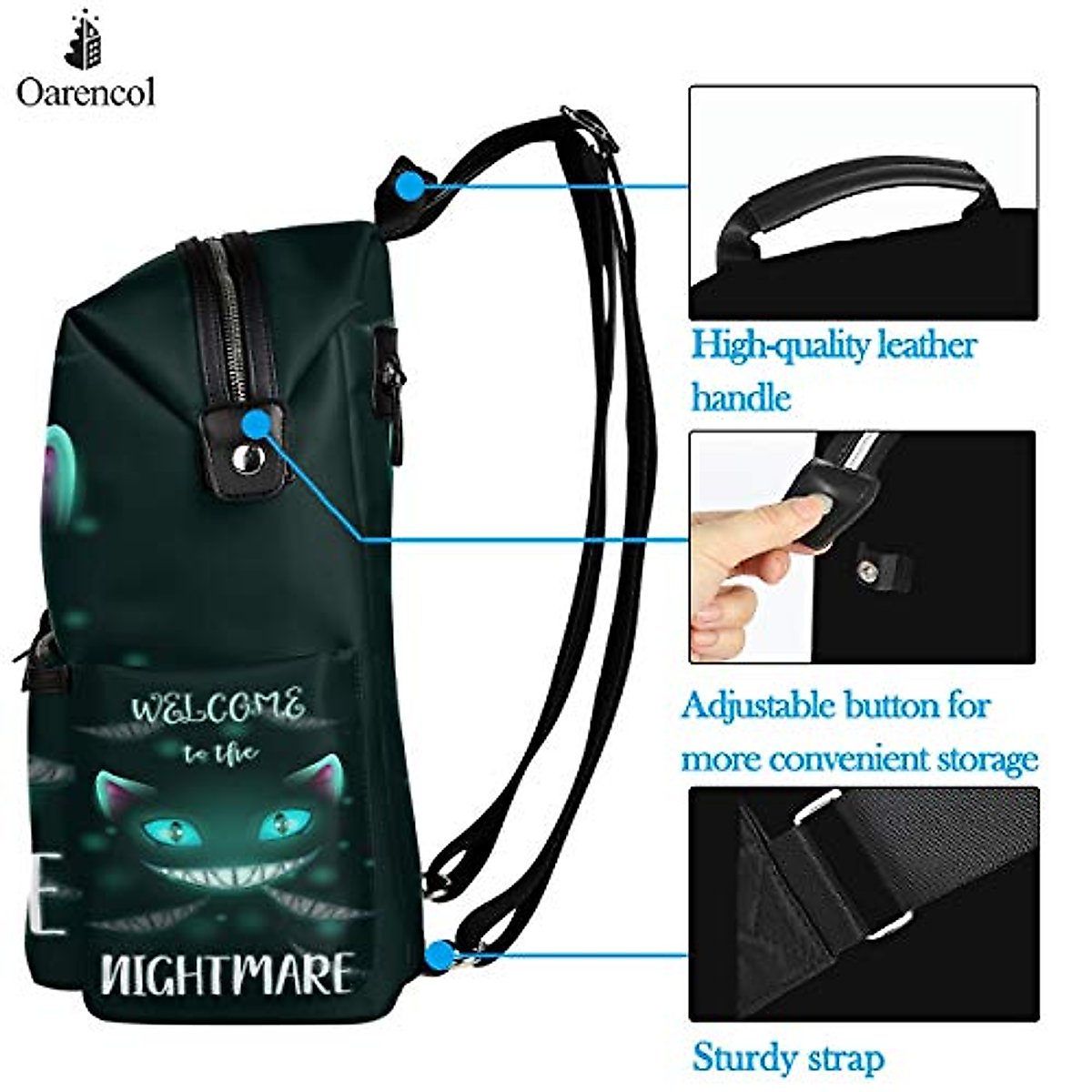 Oarencol Welcome To The Nightmare Scary Backpack Creepy Evil Cat Face School Book Bag Travel Hiking Camping Laptop Daypack