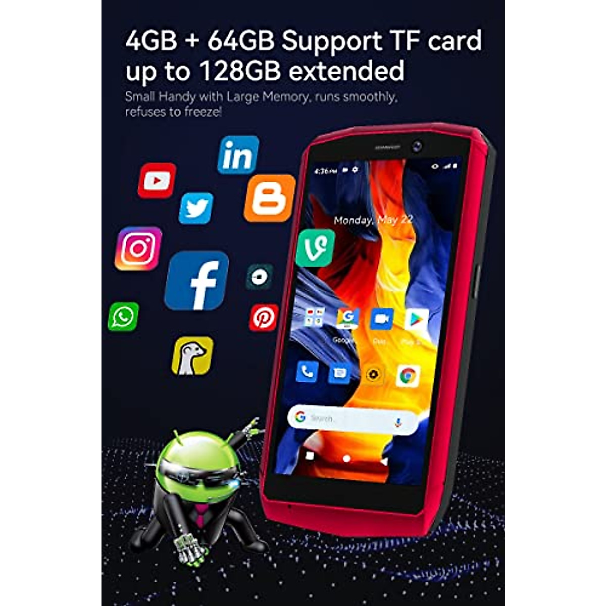 CUBOT Pocket 4.0 inch Mobile Phone, 4G Smartphone SIM Free Phones Unlocked, Android 11 Small Phone,16MP Camera,3000mAh,4GB+64GB/128GB Extension,Face ID/NFC/GPS (Black+Red)