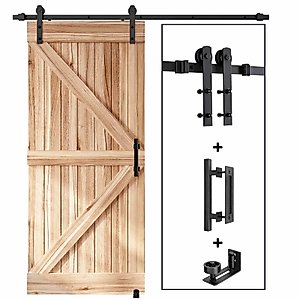 EaseLife 6.6 FT Sliding Barn Door Track and Handle Hardware Kit,Heavy Duty,Straight Pulley,Slide Smoothly Quietly,Easy Install (6.6FT Track Kit for 36"~40" Wide Single Door)
