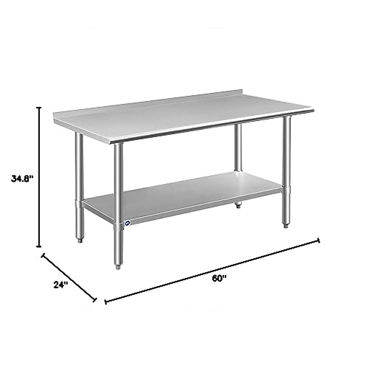 ROCKPOINT Stainless Steel Table for Prep & Work with Backsplash 60x24 Inches, NSF Metal Commercial Kitchen Table with Adjustable Under Shelf and Table Foot for Restaurant, Home and Hotel