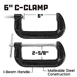 Powerbuilt 648641 6" C-Clamp, Malleable Iron, Black
