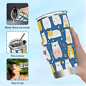 sanluoli Mr &mrs Bear Pink Blue Stainless Steel vacuum insulated water bottle Leak-proof Lid and Straw coffee mug for café cute tumblers with lids and straws 20 OZ