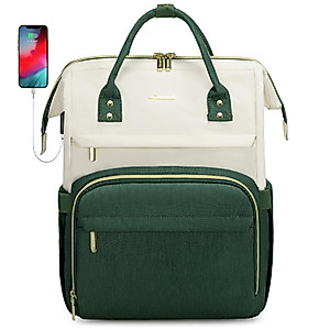LOVEVOOK Laptop Backpack Purse for Women, Fashion Work Travel Bags, Business Computer Backpacks, Doctor Nurse Backpack with USB Port, fits 15.6-Inch Laptop, Beige-Dark Green