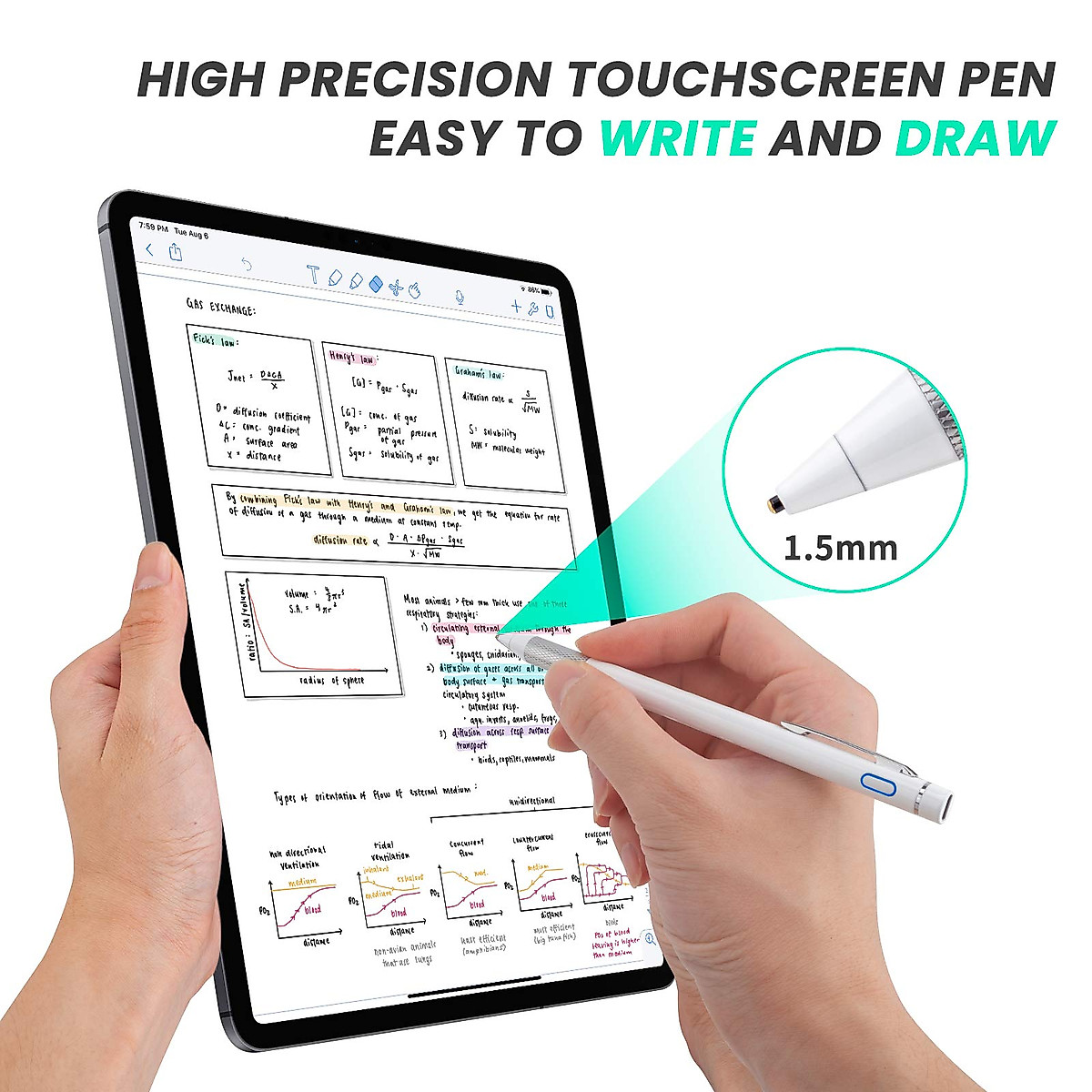 Pencil for Samsung Galaxy Tab A7 A8 A9 Stylus, Rsepvwy Active Digital Stylus with 1.5mm Ultra Fine Tip Stylus Pen for Samsung Galaxy Tab A7 A8 A9,White