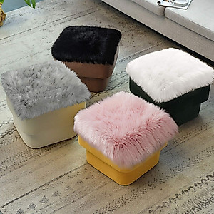 junovo Luxury Fluffy Area Rugs Furry Rug for Bedroom Faux Fur Sheepskin Nursery Rugs Fur Carpet for Kids Room Living Room Home Decor Floor Mat, Square 1.6ft x 1.6ft White