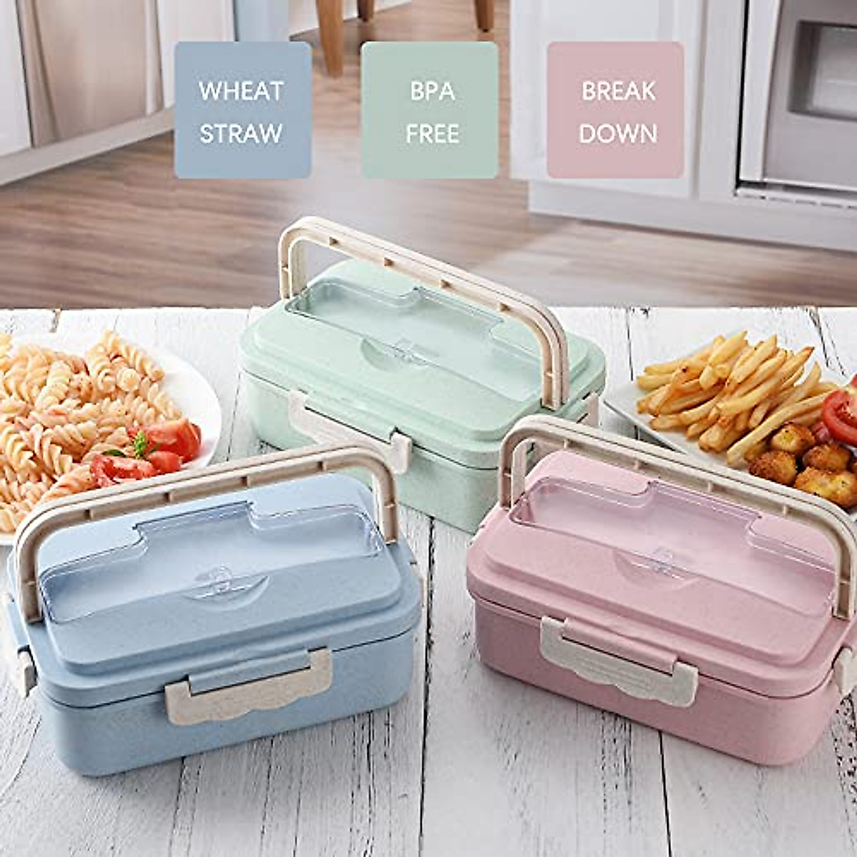 SITAKE Bento Box and Lunch Box for Kids, Come with Lunch Bag, Spoon and Fork, Microwaveable Wheat Straw Lunch Containers, Japanese-style 33.8oz/1000ml Lunchbox for Adults (Pink)