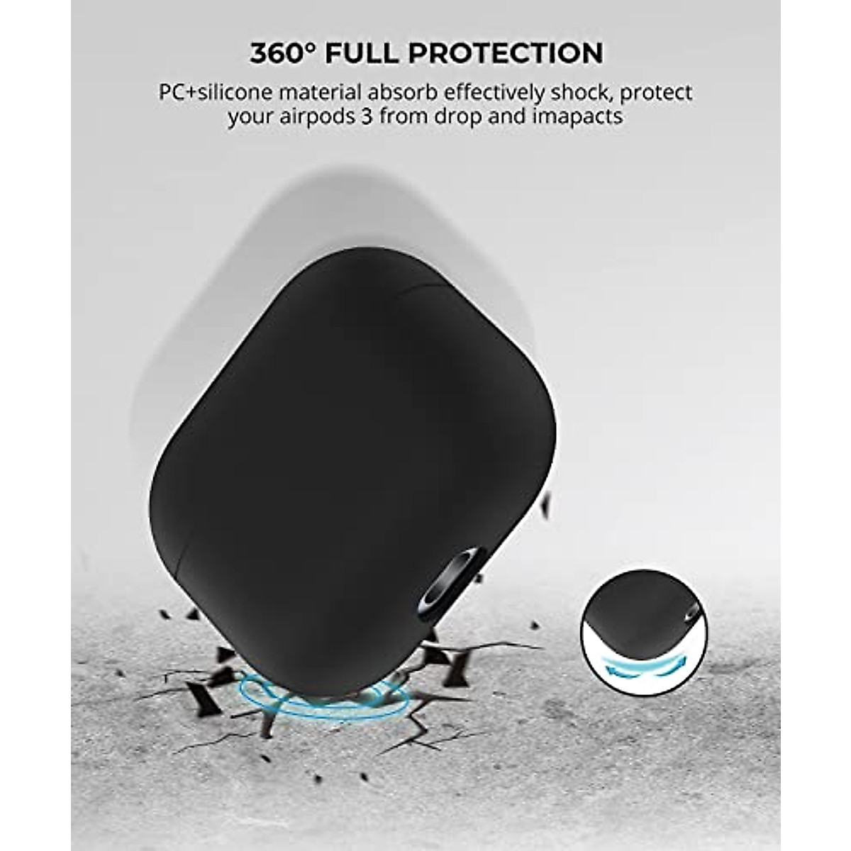 Homstect Compatible with Airpods 3 Case, Triple-Layer Protective Silicone Case for AirPods 3rd Generation (2021 Released) Charging Case Cover, Shockproof and Skin-Friendly, Front LED Visible-Black