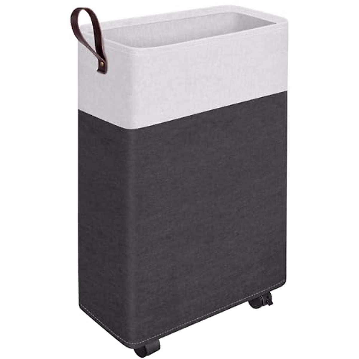 EpicTotes 24.4-Inches Rolling Slim Laundry Basket on Wheels, Collapsible & Waterproof Laundry Hamper, Freestanding Narrow Corner Clothes Bins with Easy Carry Handles for Clothes at Home, Grey