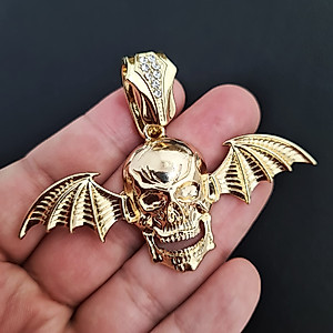 Hip Hop Jewelry Gold Silver Plated Skull Wing Avenged Sevenfold Bling Fashion Charm Pendant (GOLD)