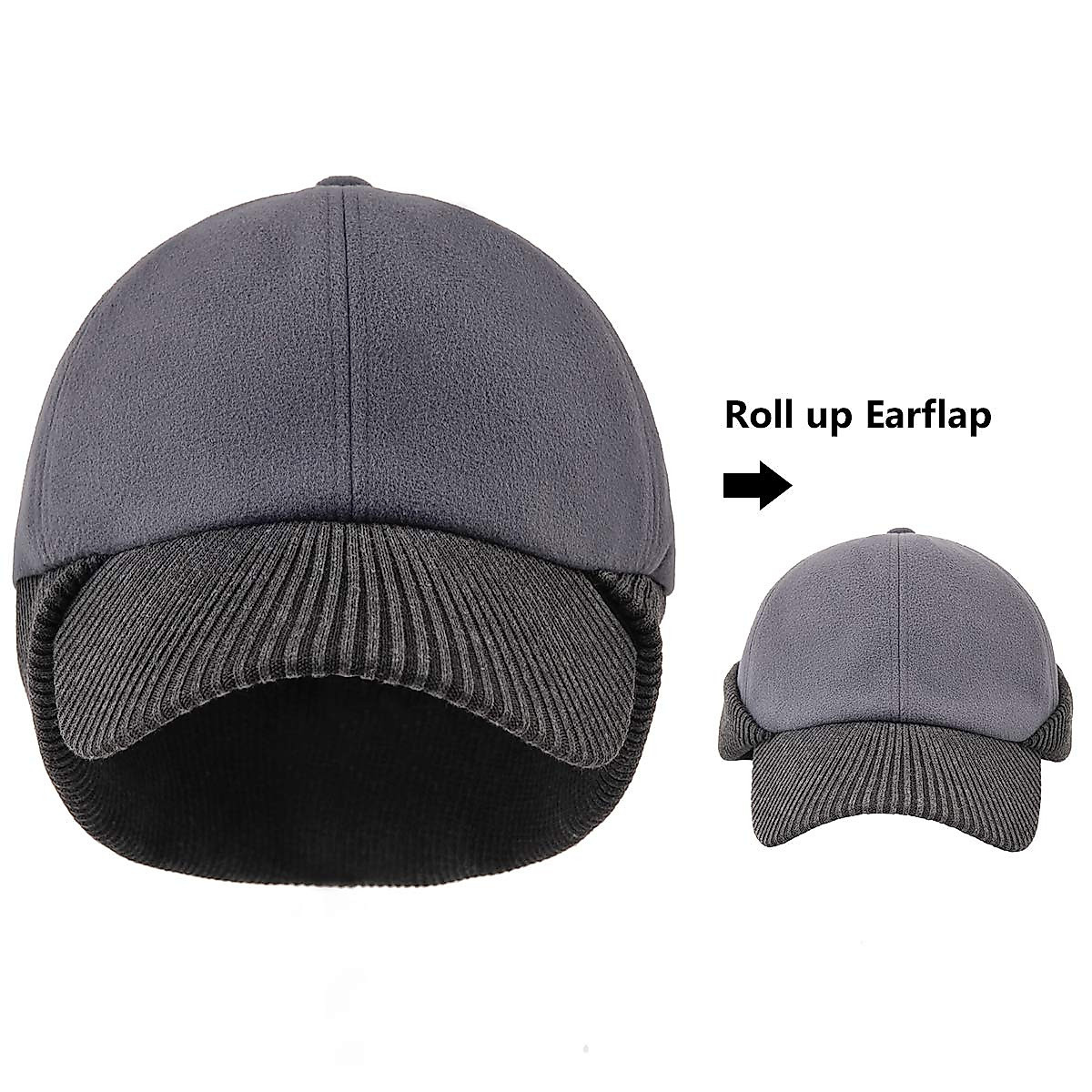 LCZTN Wool Winter Baseball Cap with Warmer Earflap for Men ＆ Women Outdoor Beanie Hat Dark Grey