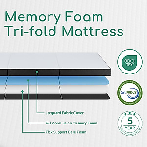 Airdown Tri-Fold Memory Foam Mattress, 3 inch Twin Folding Mattress with Washable Cover, Foldable Mattress Portable for RV Camping, Guest Mat, Easy Storage, 75"×38"×3"