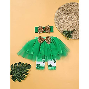 WALSONER My 1st ST.Patrick's Day Outfit Baby Girl Long Sleeve Romper Suspender Skirts with Headband clothes (Green-A, 0-3 Months)