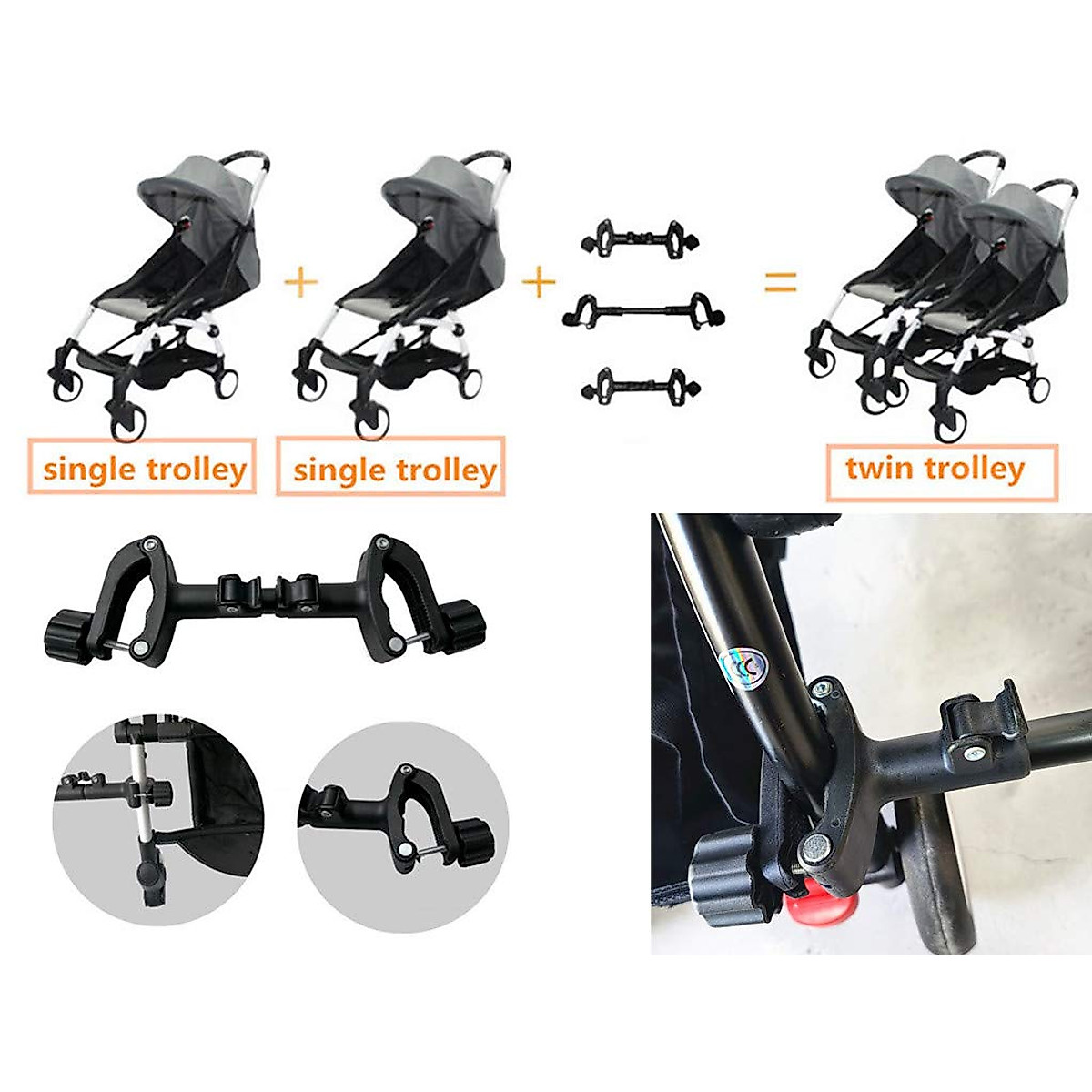 Twin Stroller Connector for Baby Universal Fits Umbrella Strollers Babyzen YOYO Yoya Etc.. Turns Two Single Strollers into a Double Stroller