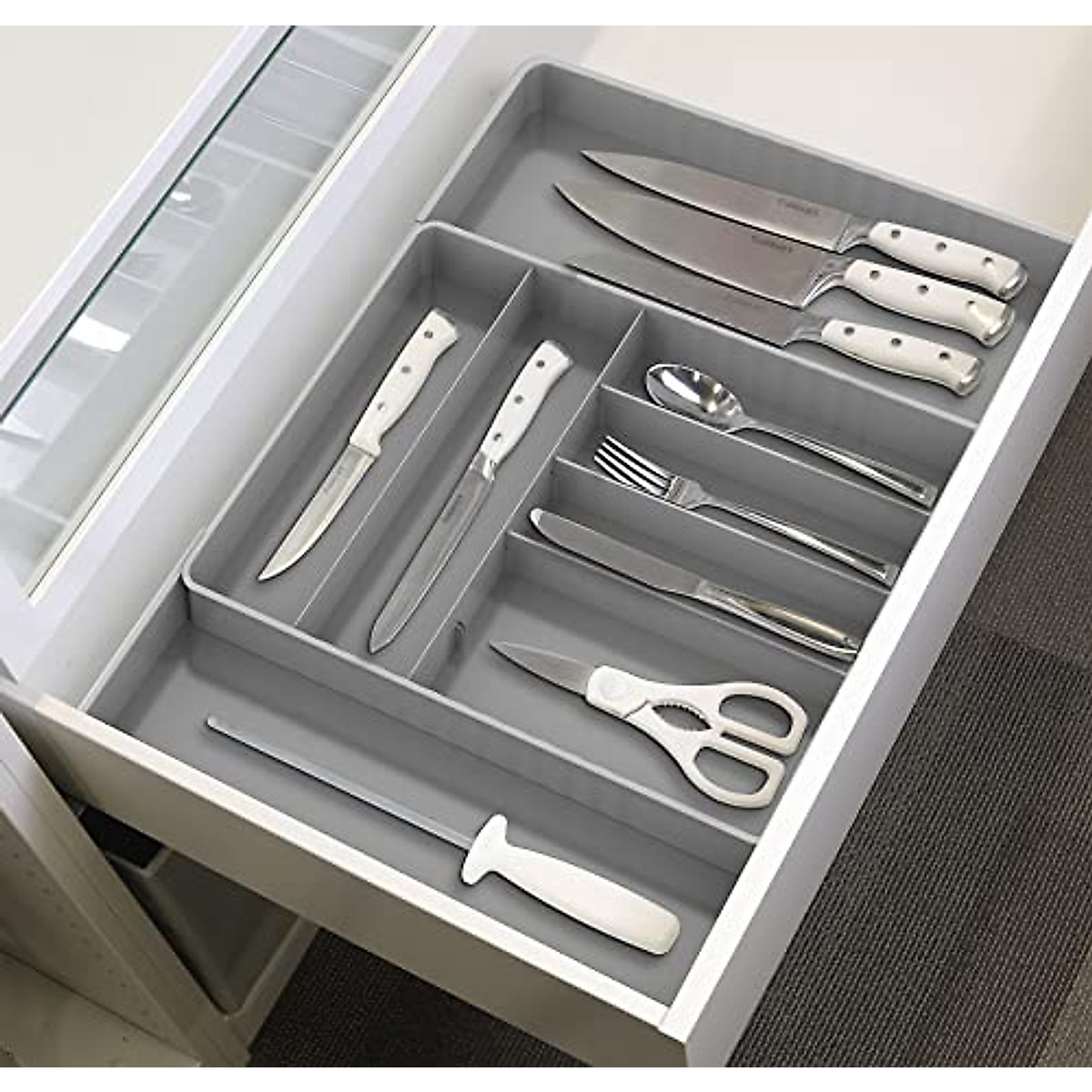 Simple Houseware Expandable Kitchen Drawer Flatware Organizer, Grey
