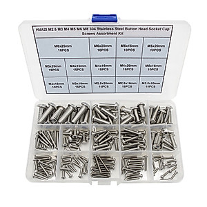 HVAZI Metric M2.5 M3 M4 M5 M6 M8 304 Stainless Steel Button Head Socket Cap Screws Assortment Kit
