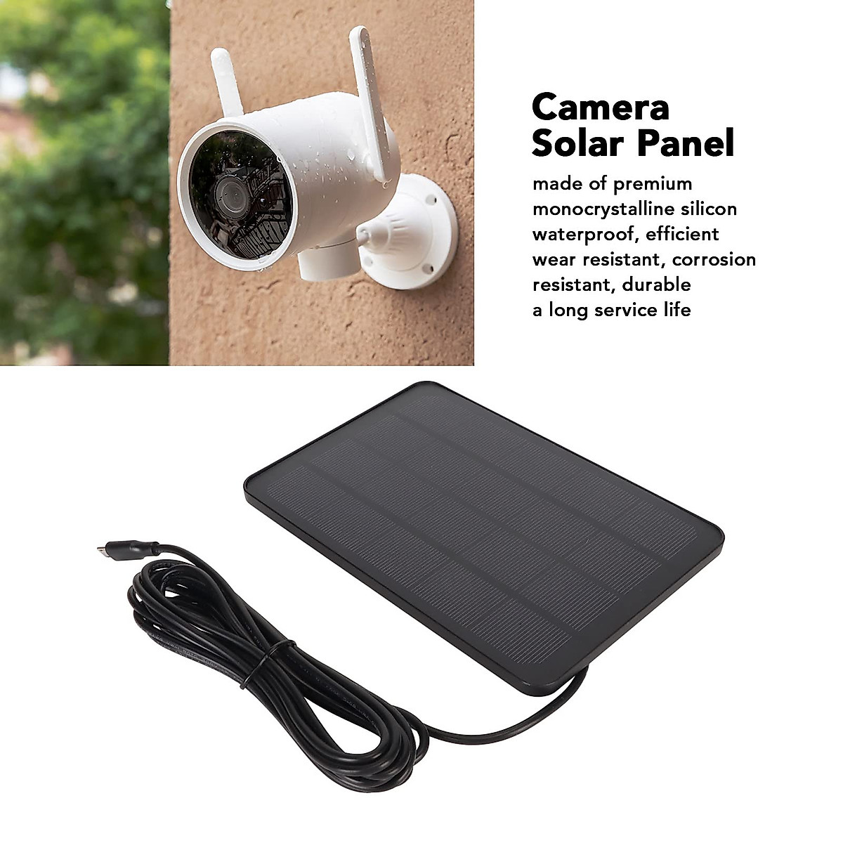 4W Solar Panel for Security Camera, DC 5V Micro USB & USB C Port Solar Panel, IP65 Waterproof Solar Charger for Eufycam, Arlo Essential Spotlight, XL Spotlight Cameras (Black)